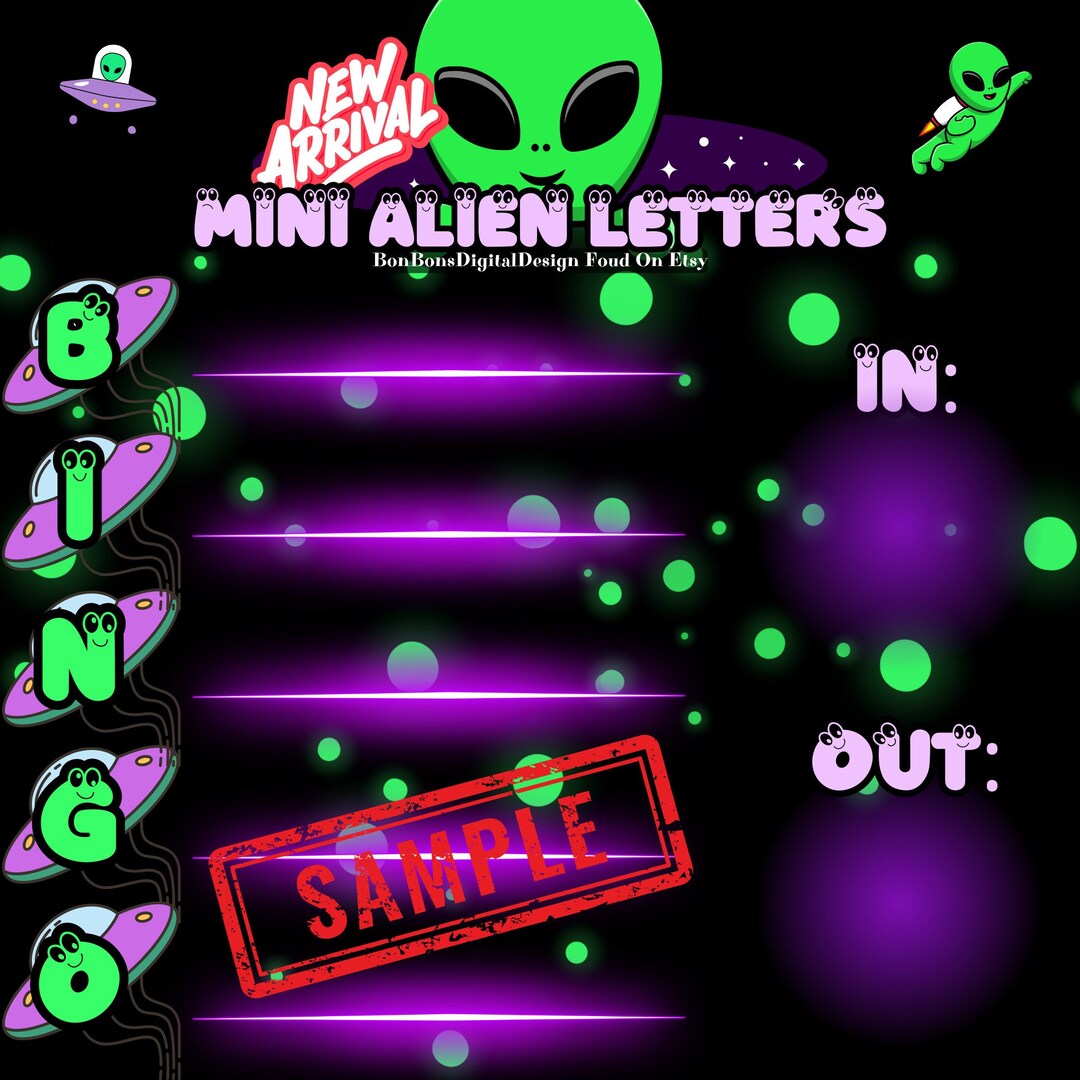 Alien Mini Letters Bingo Board for Online Bingo Hosting, Bingo Boards ...