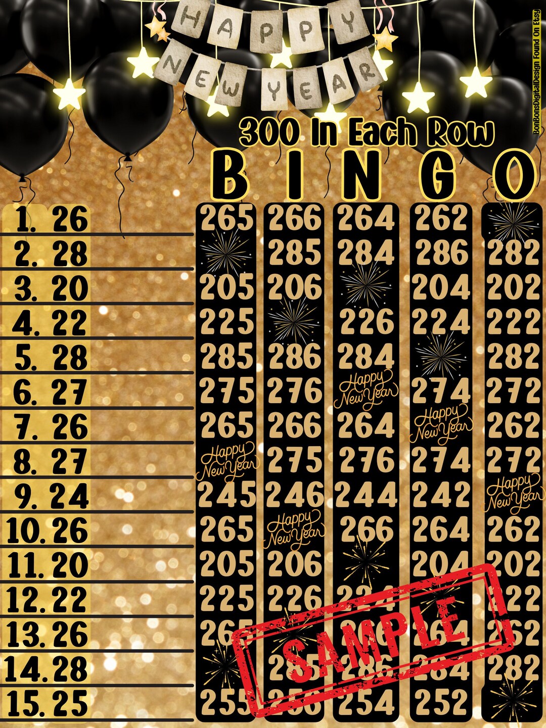 PYP Pro WTA Bingo , New Years Bingo, 300 in Each Row - Etsy