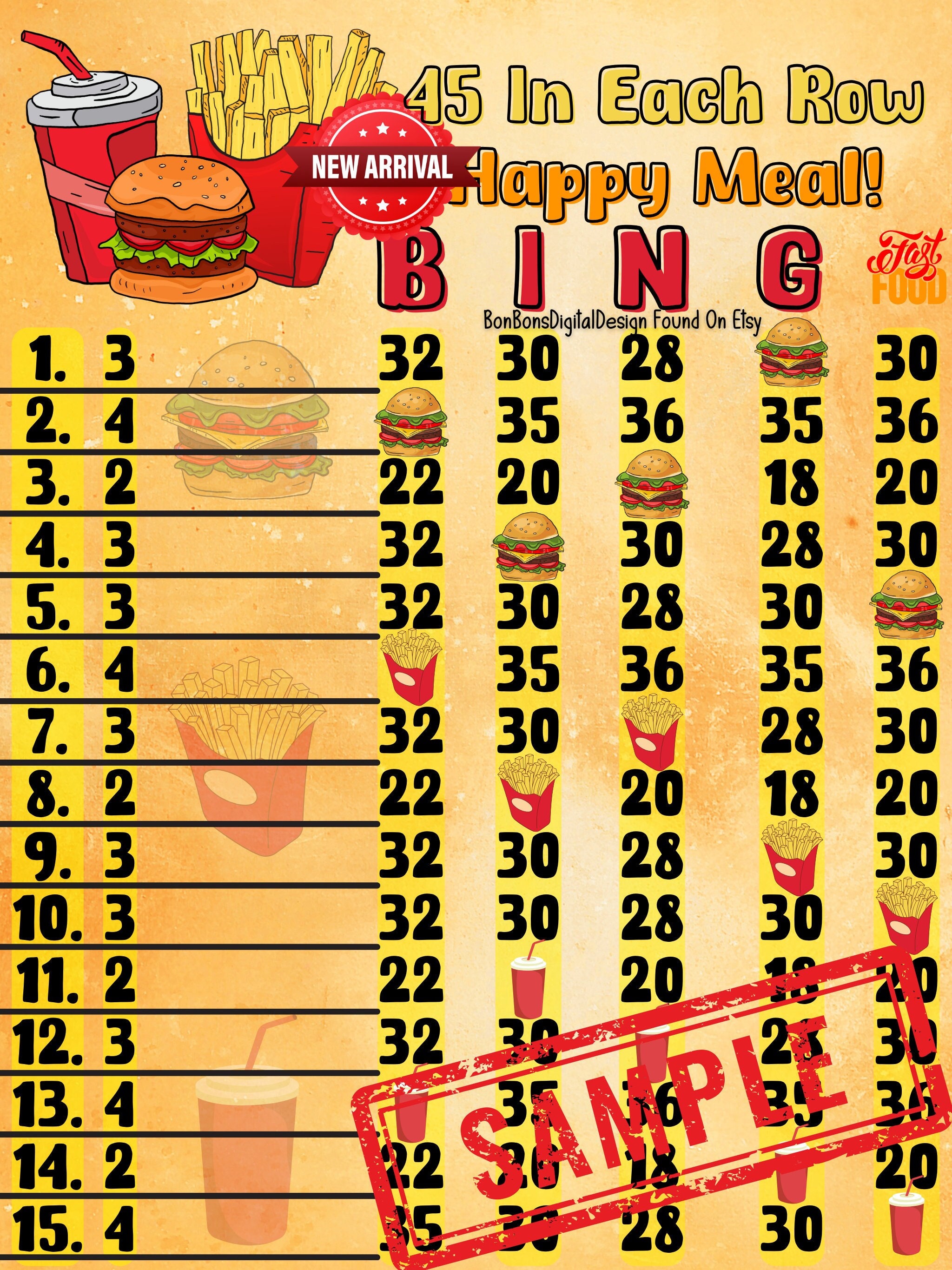 45 PYP WTA 15 Line Bingo Board, 45 in Each Row Bingo - Etsy
