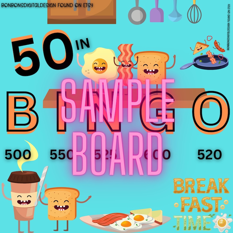 Breakfast High Roller PYP 15 Line Bingo Board, High Roller Bingo Board ...