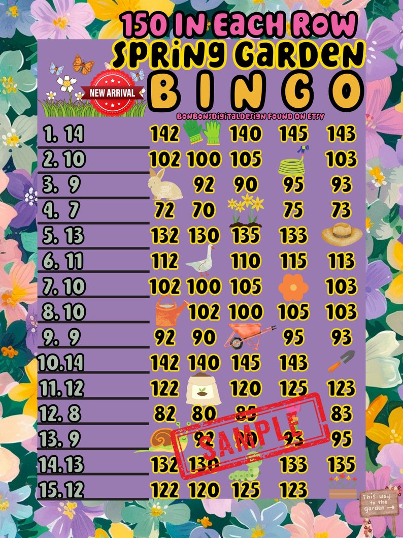 150 PYP Pro WTA 15 Line Bingo Board , Spring Time Bingo, 150 in Each ...