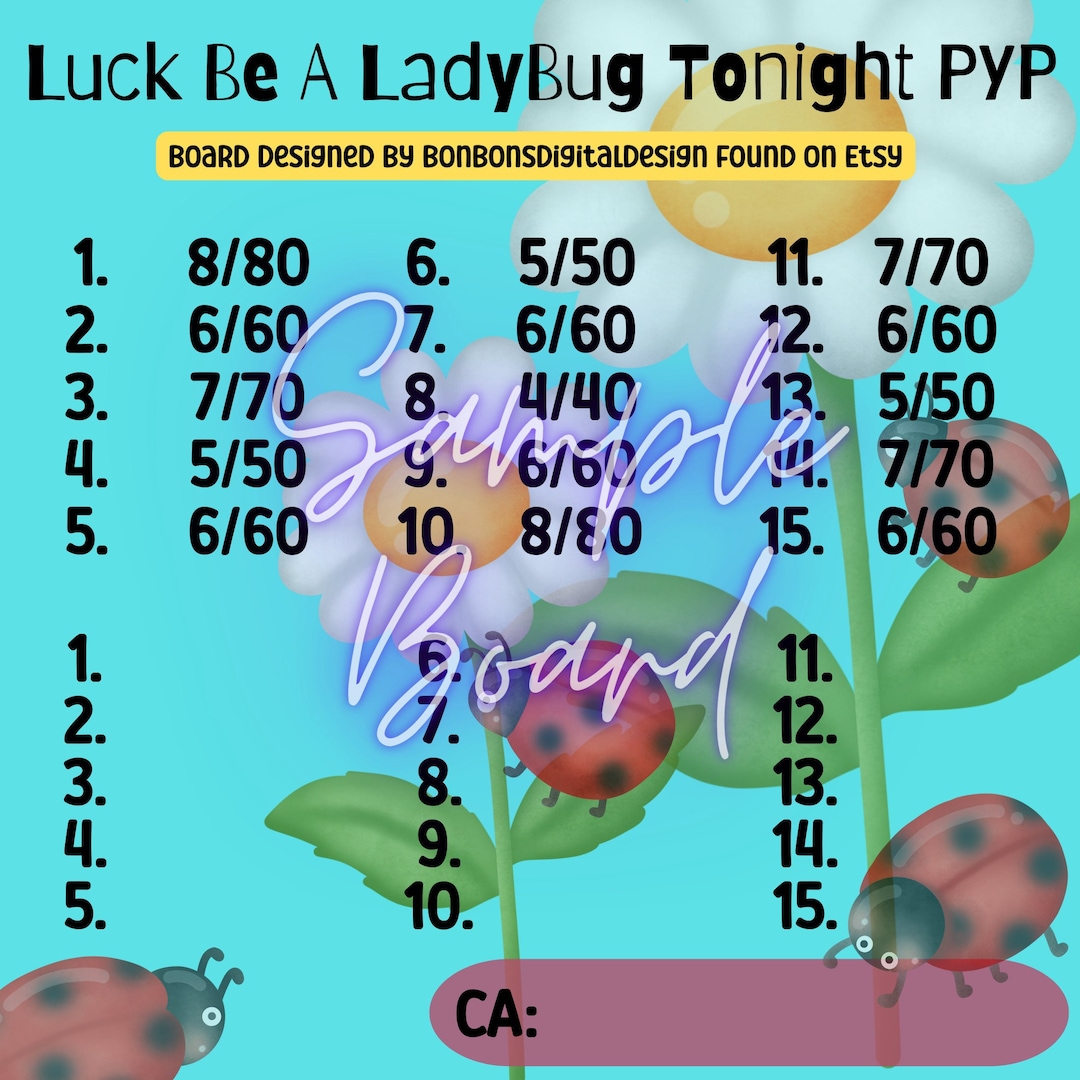 Luck Be A Ladybug 15 Line PYP Bingo Board - Etsy