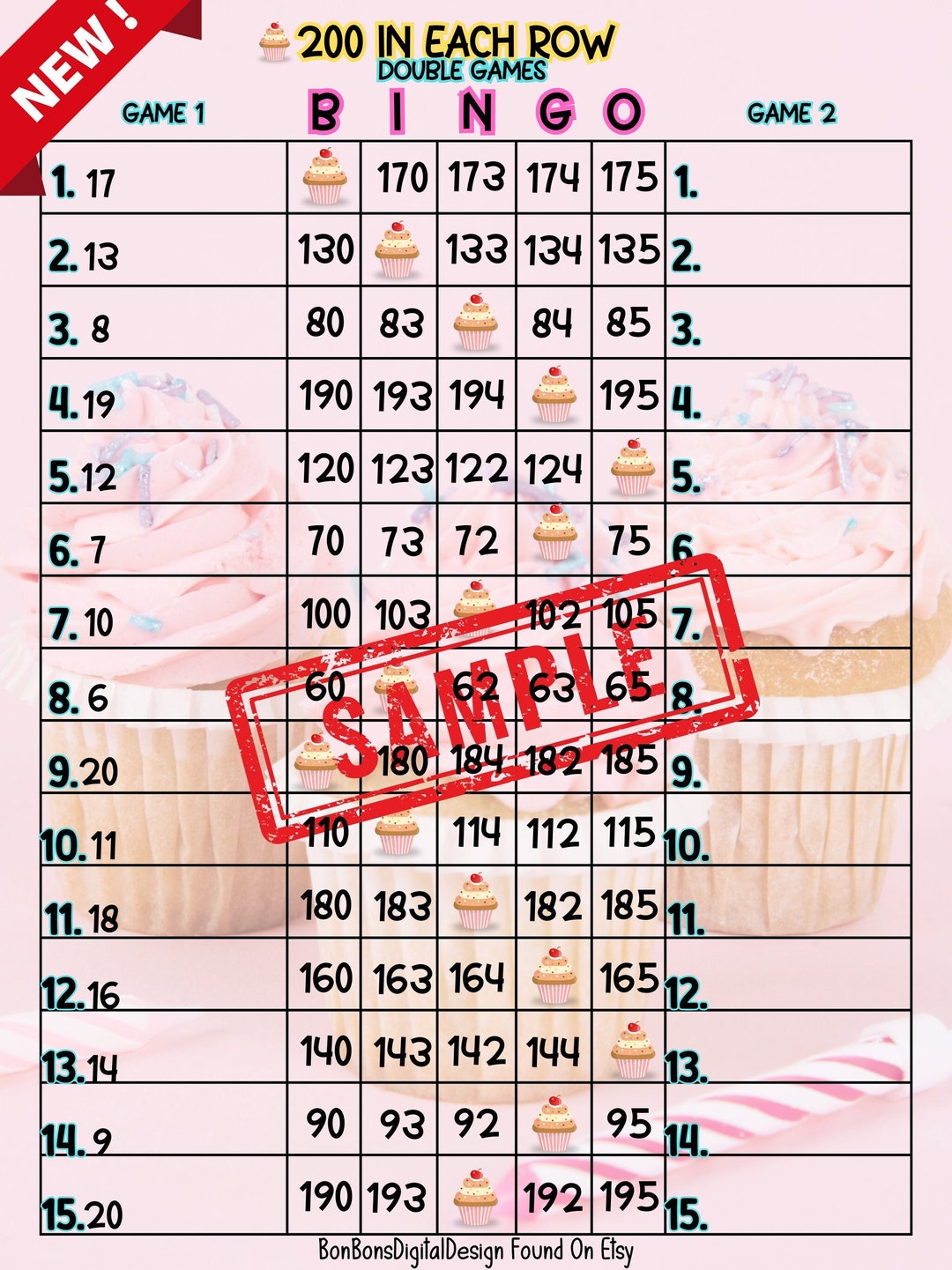 Double Bingo 200 WTA PYP 15 Line Bingo Board - Etsy