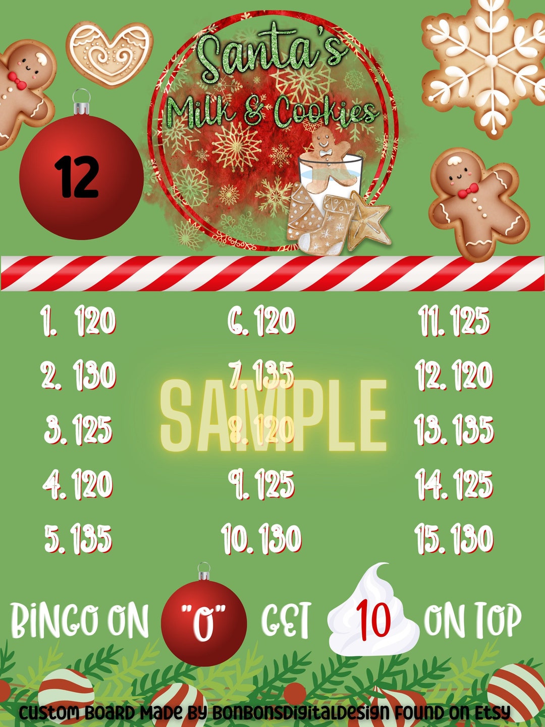 Santas Cookies 15 Line Bingo Board, Christmas Bingo - Etsy