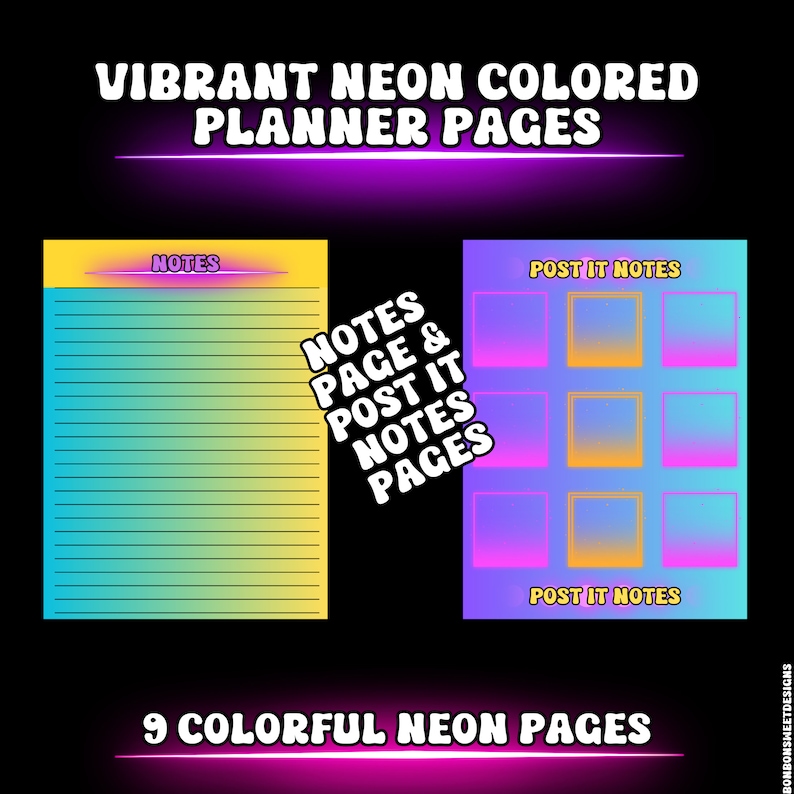 Vibrant Neon Planner Pages and Covers for Goodnotes, Daily Life Tracker ...