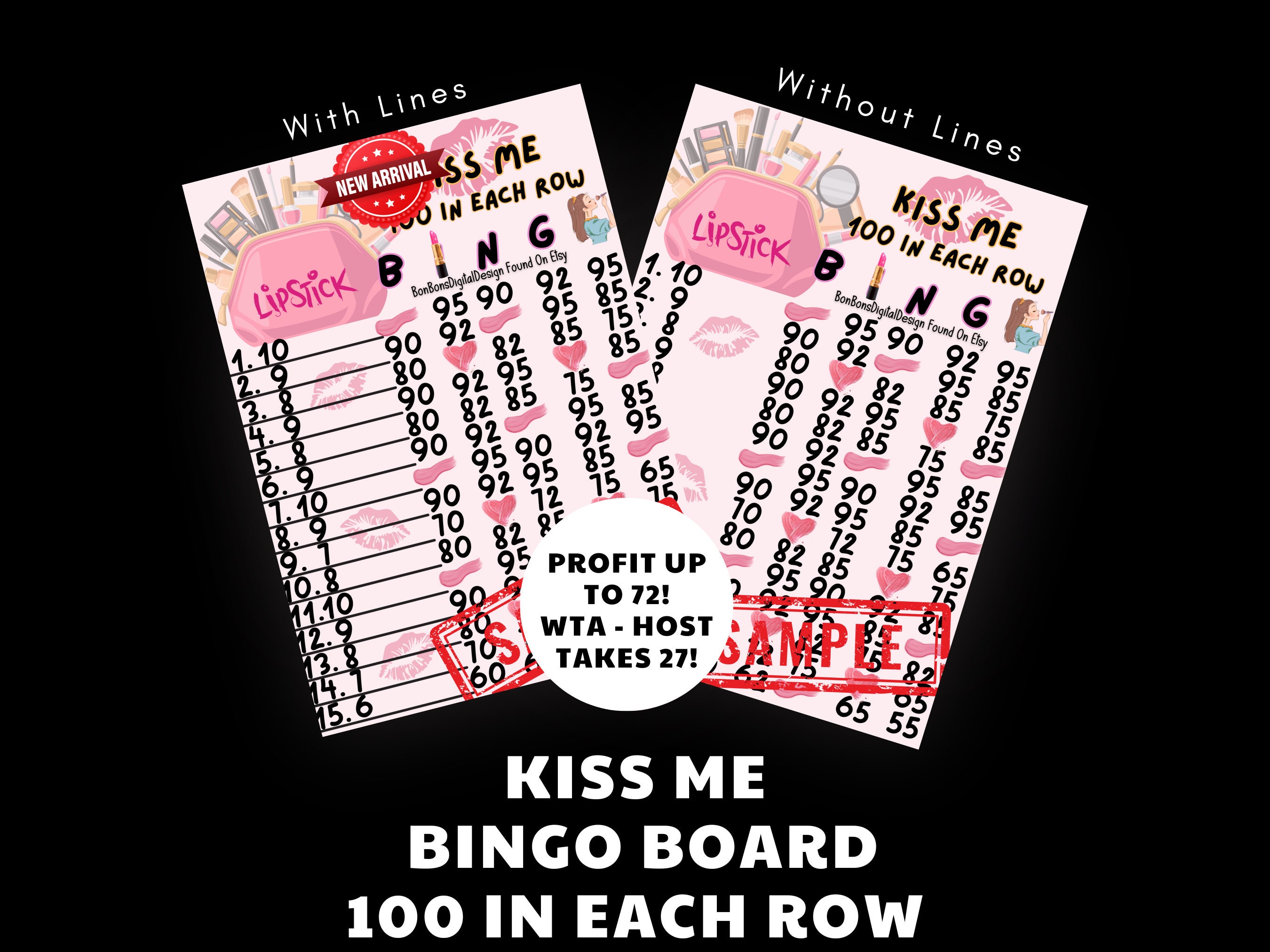 100 in Each Row WTA Kiss Me 15 Line Bingo Board - Etsy