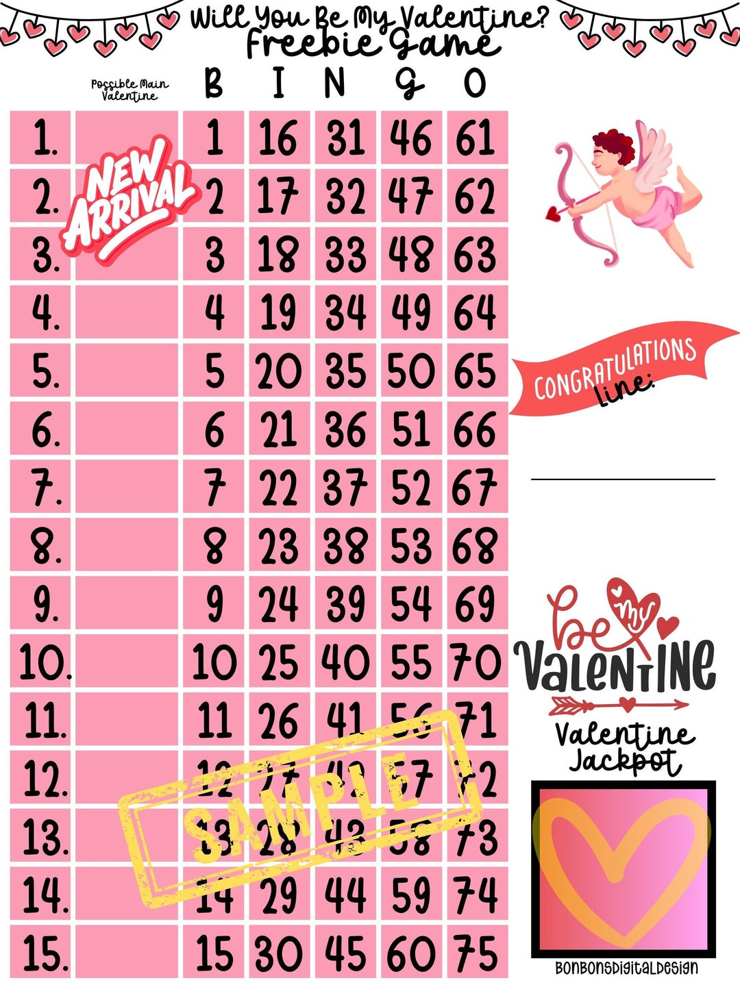 Valentines Day Appreciation Bingo Board, PYP Pro 15 Line Bingo, Vday ...