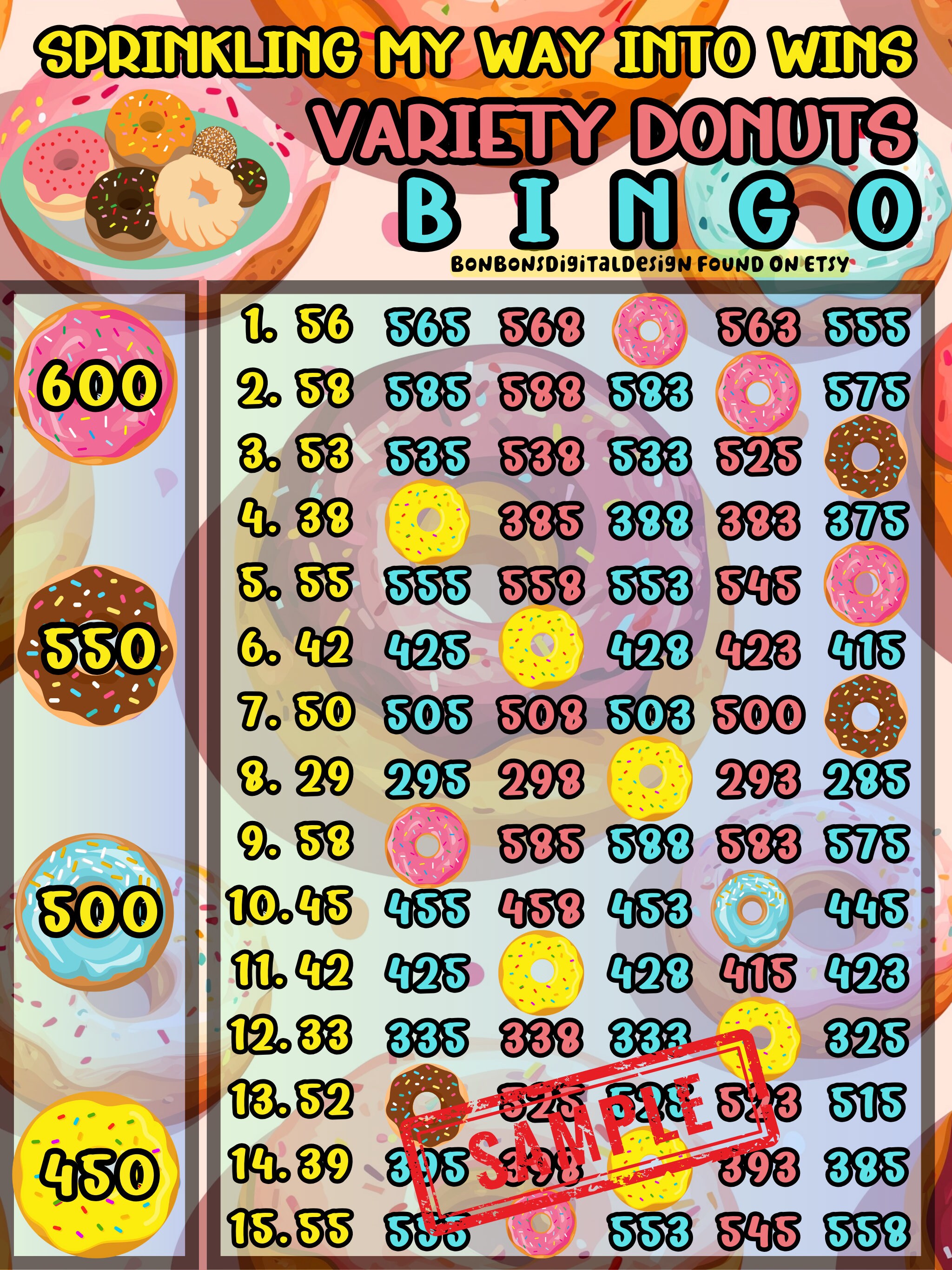 Bingo 600 Profit PYP HR 15 Line Bingo Board, Multi Win Bingo, Donut ...