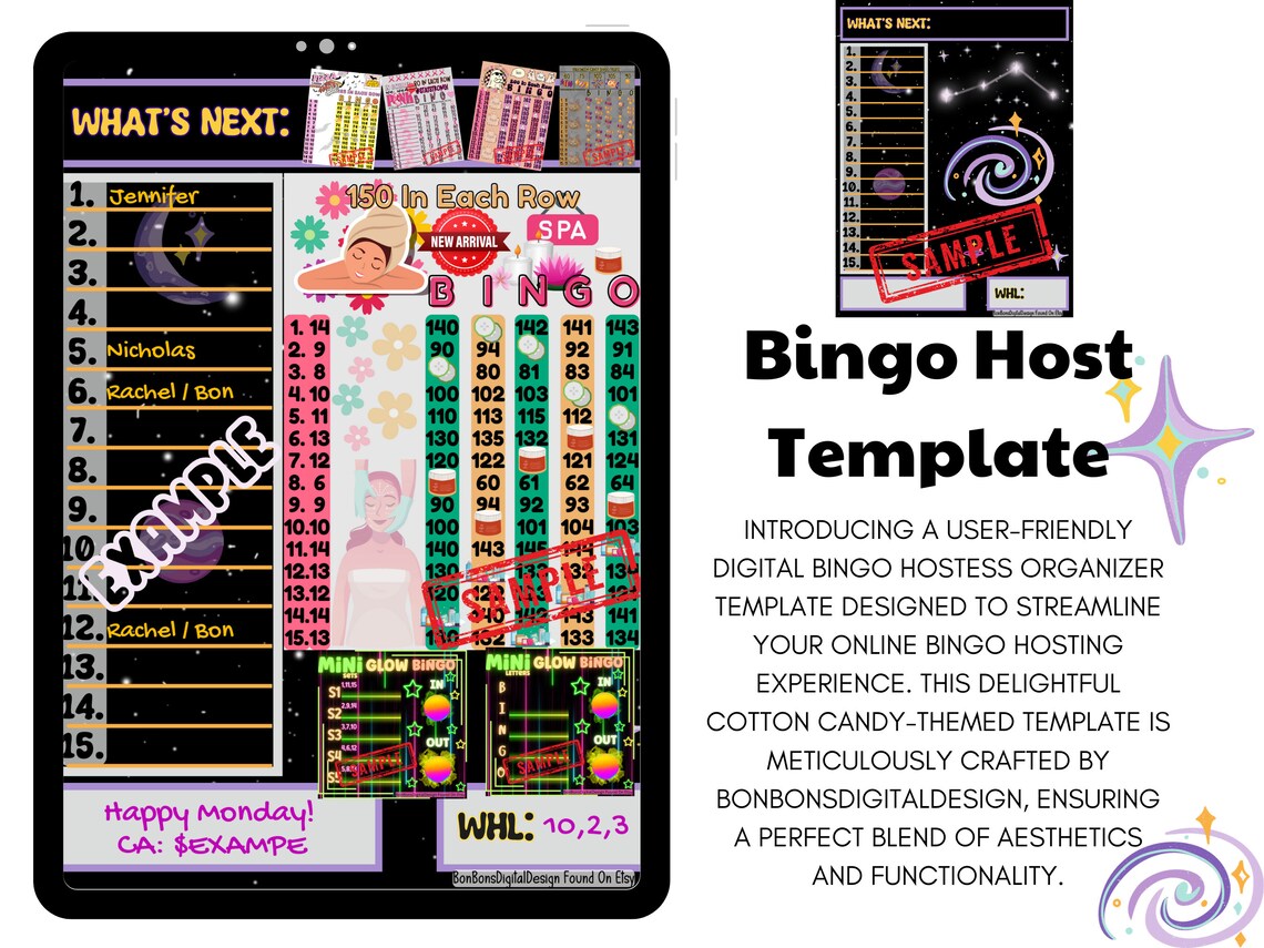 Bingo Host Organizer Template for 15 Line Bingo Board WTA - Etsy