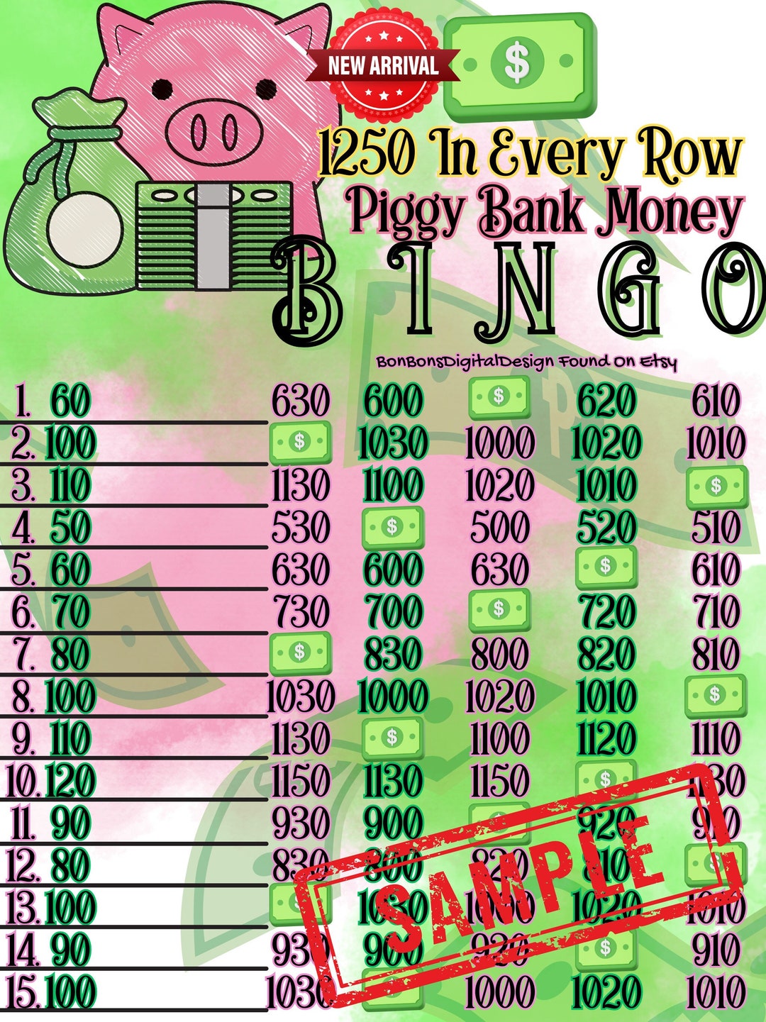 HR Pyp Pro 1250 Each Row Piggy Bank 15 Line Bingo Board, WTA Bingo ...