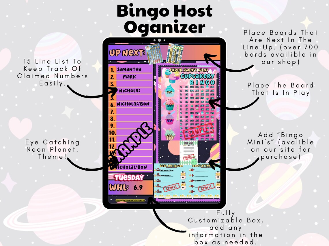 Bingo Host Organizer Template for 15 Line Bingo Board , WTA PYP Pro HR ...