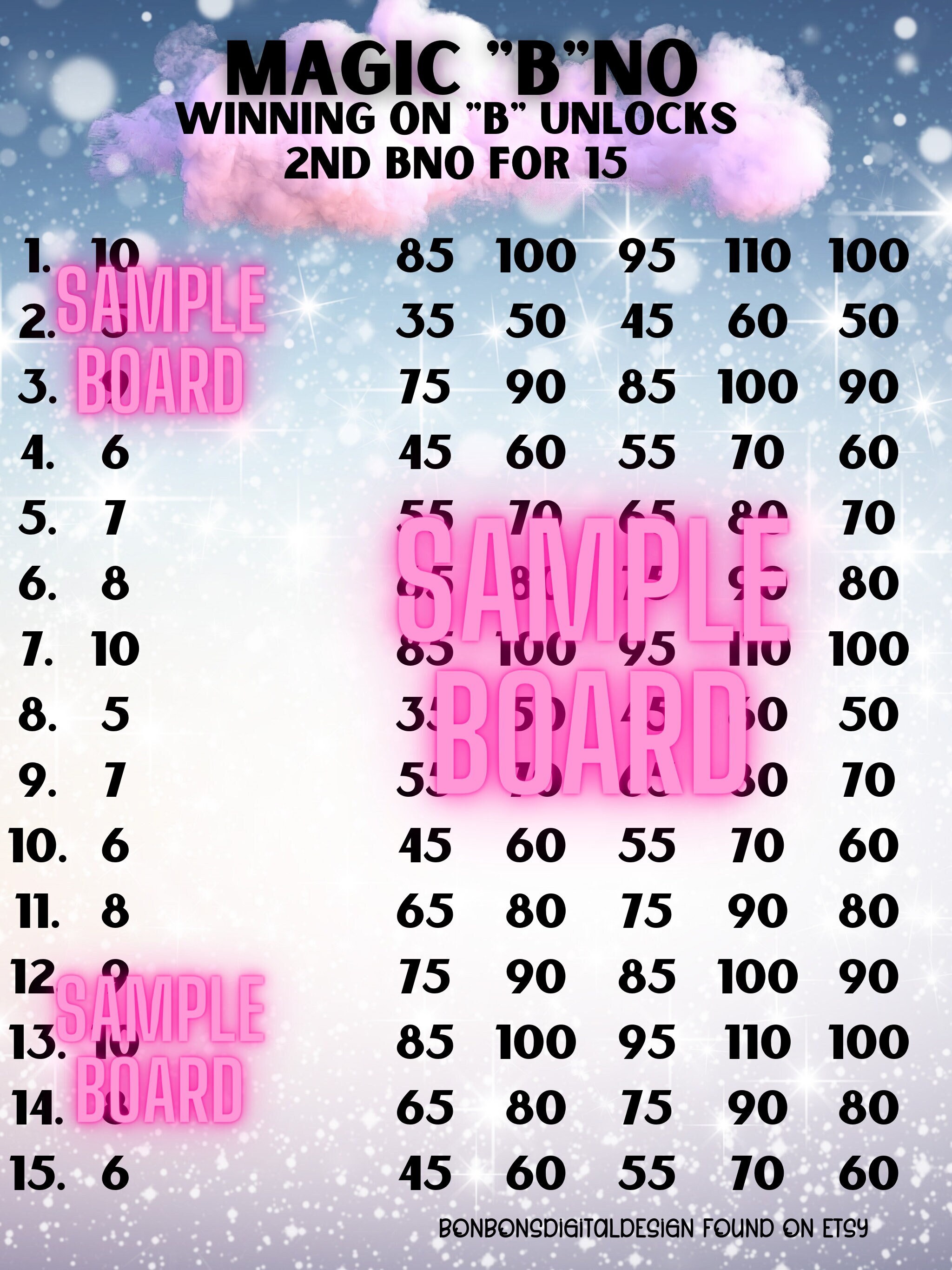 Magic BNO 15 Line Bingo Board, 2nd Chance Bingo, WTA PYP Bingo - Etsy