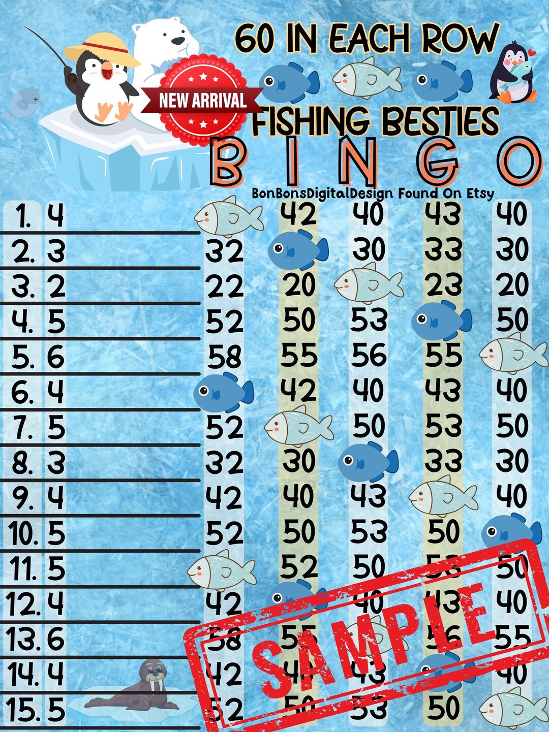 PYP Pro WTA 15 Line Bingo, Fishing Besties Winter Small Bingo Board - Etsy