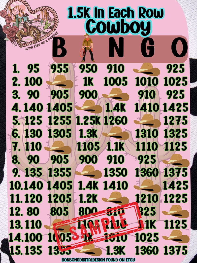HR Bingo 1500 in Each Row WTA 15 Line Bingo Board - Etsy