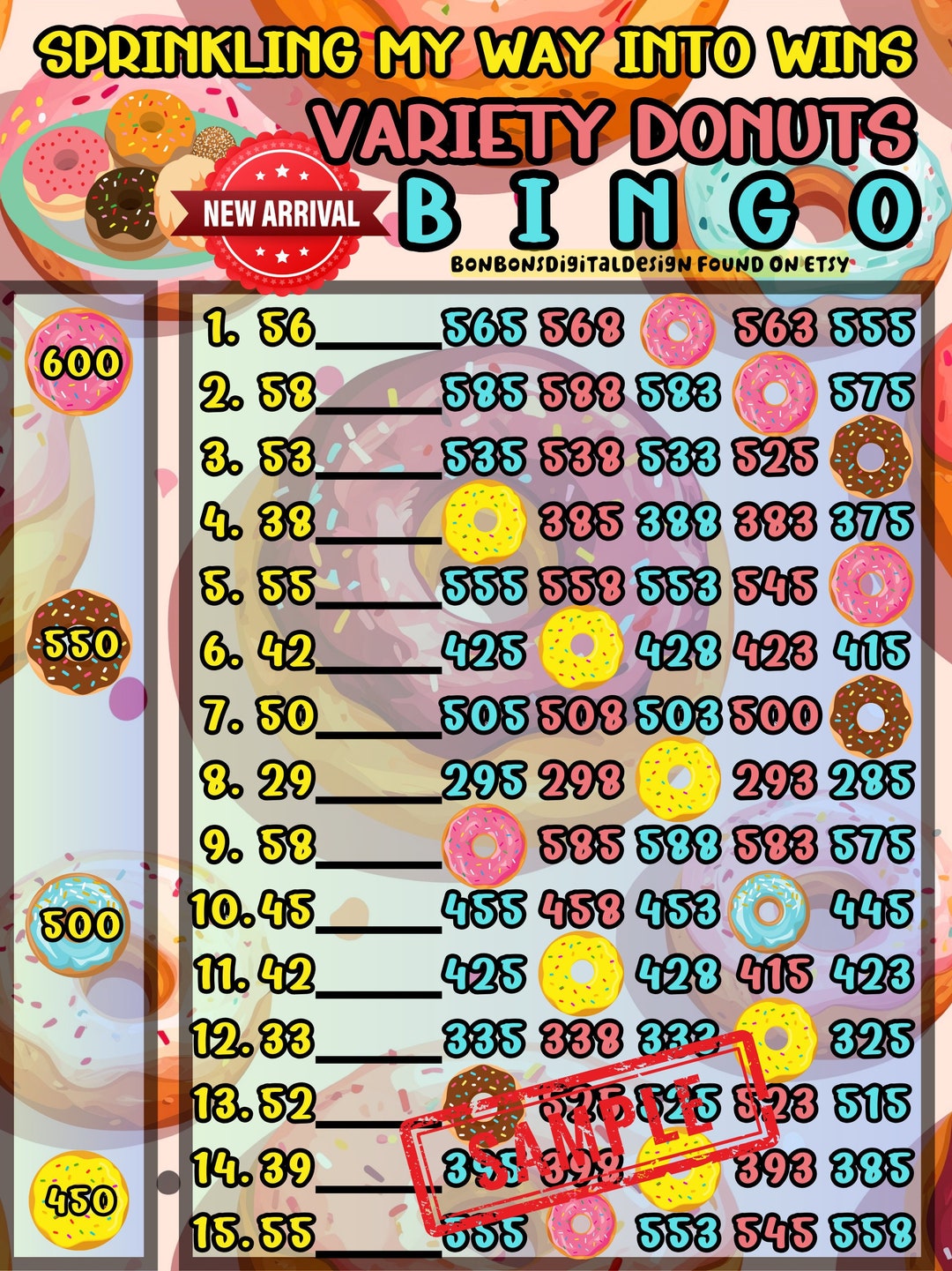 Bingo 600 Profit PYP HR 15 Line Bingo Board, Multi Win Bingo, Donut ...