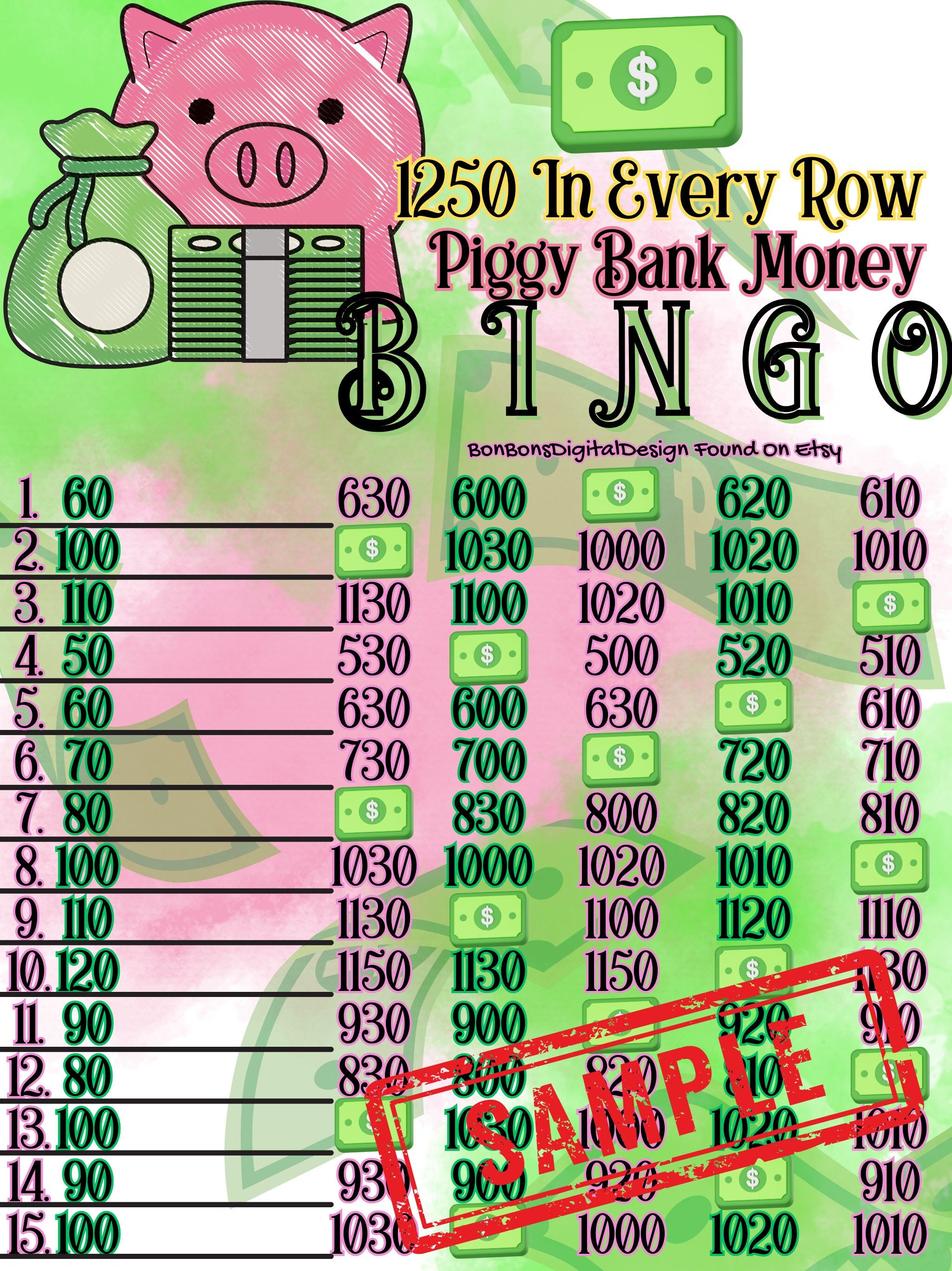 HR Pyp Pro 1250 Each Row Piggy Bank 15 Line Bingo Board, WTA Bingo ...