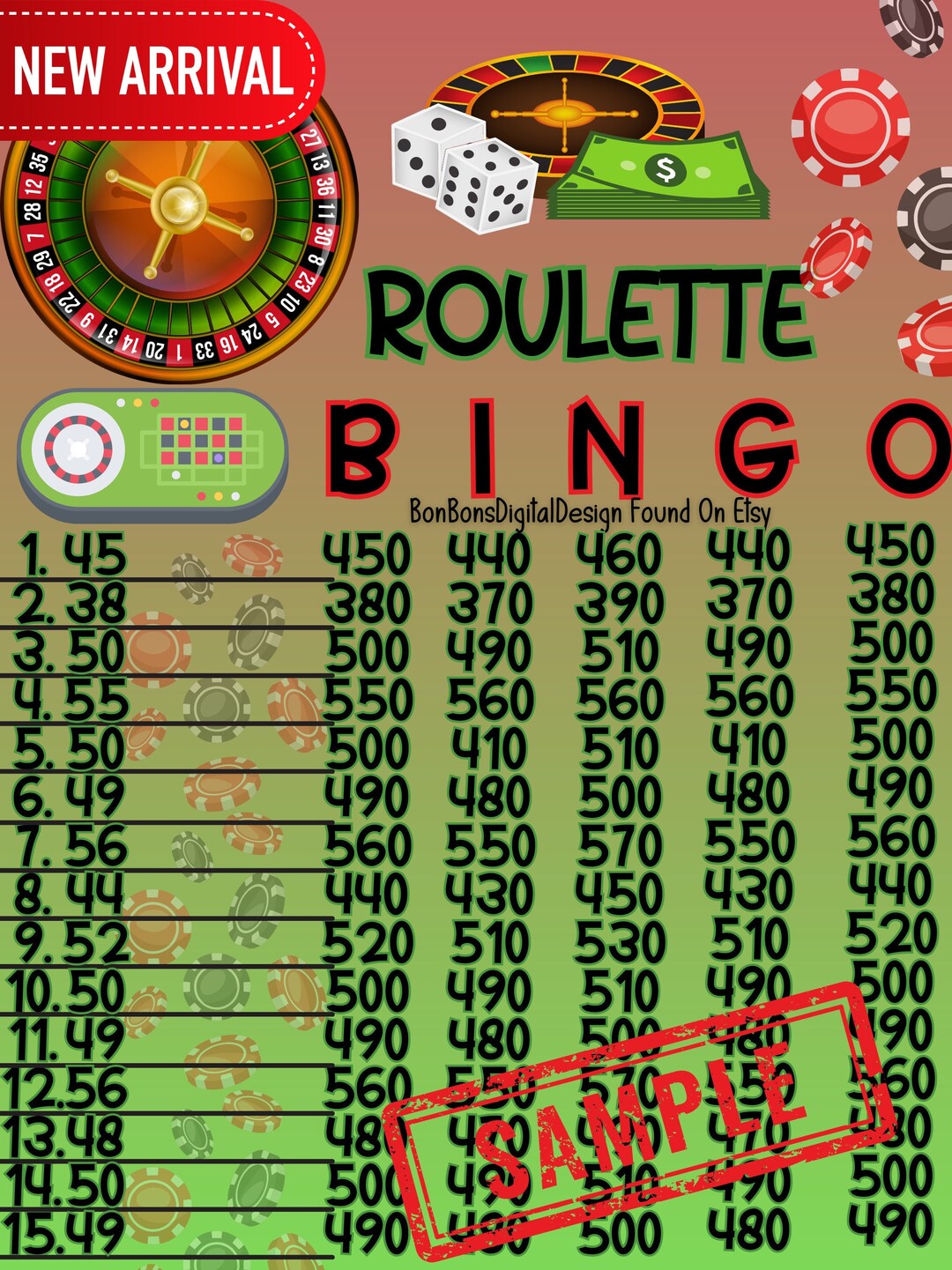 HR Profit Bingo PYP 15 Line Roulette Bingo Board - Etsy