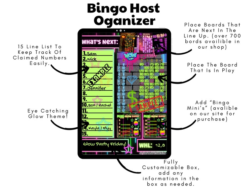 Bingo Host Organizer Template for 15 Line Bingo Board WTA - Etsy