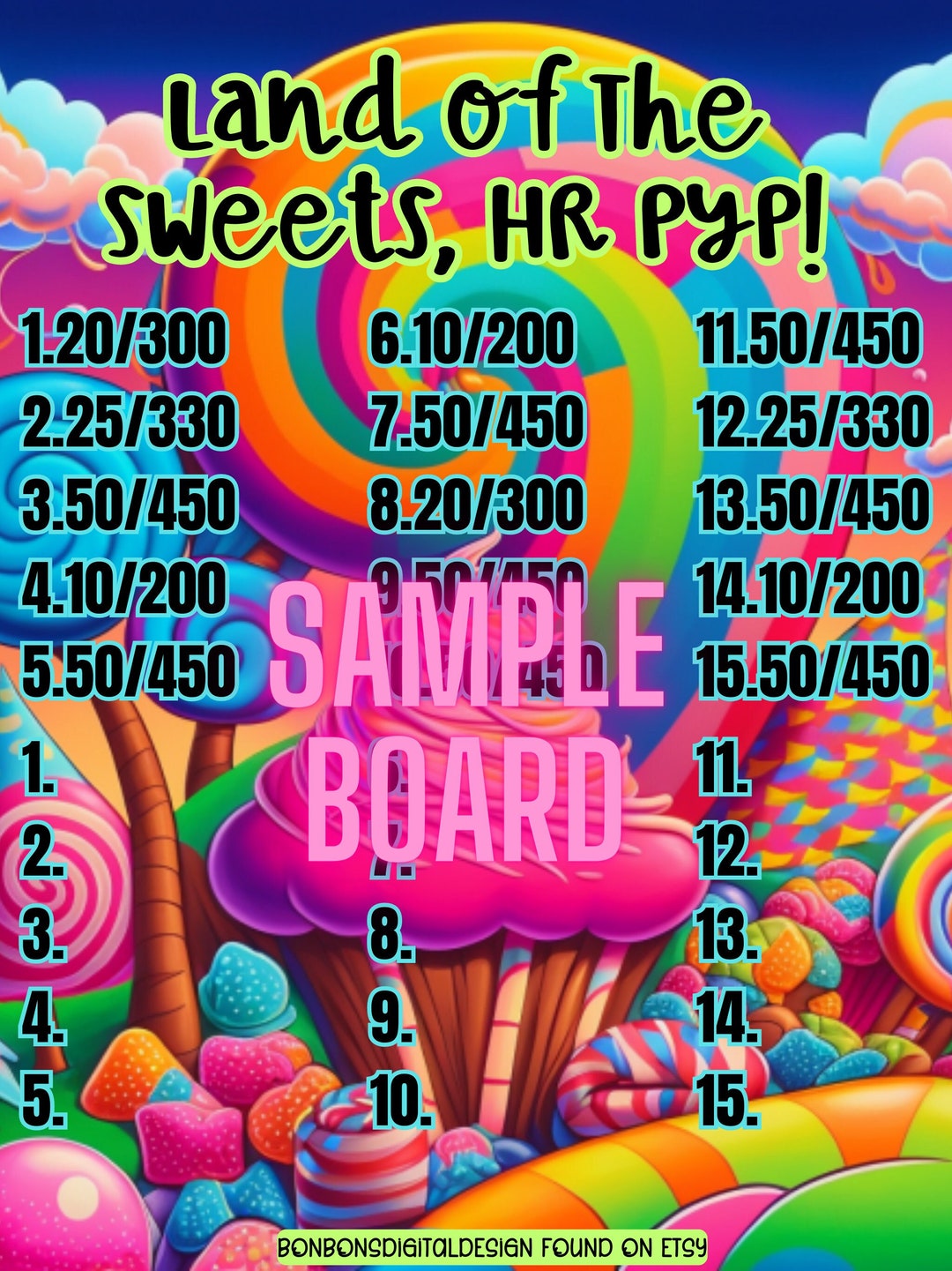 Land of the Sweets High Roller PYP 15 Line Bingo Board, Pick Your Pay ...