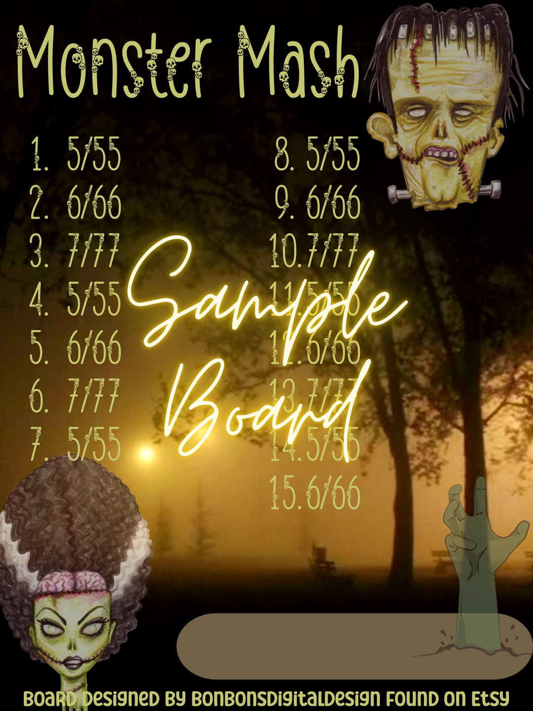 Monster Mash 15 Line PYP Bingo Board - Etsy