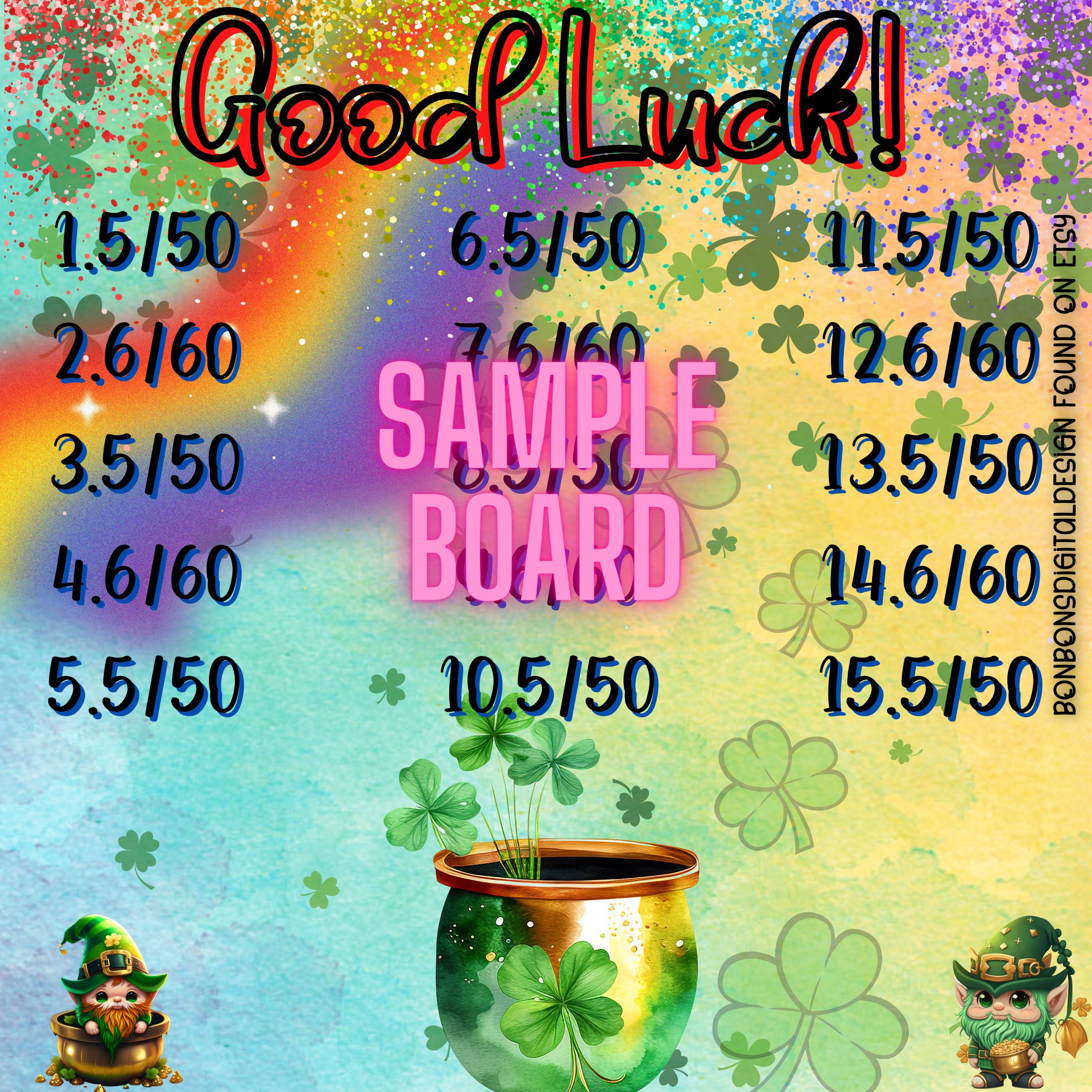 Good Luck PYP 15 Line St Patricks Day Bingo Board , Good Luck Bingo ...