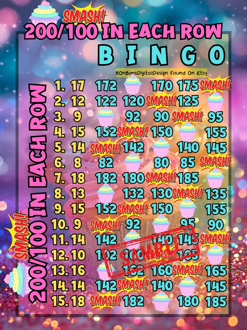 200 PYP Pro WTA 15 Line Bingo Board , Cupcake Smash Bingo, Double Bingo ...