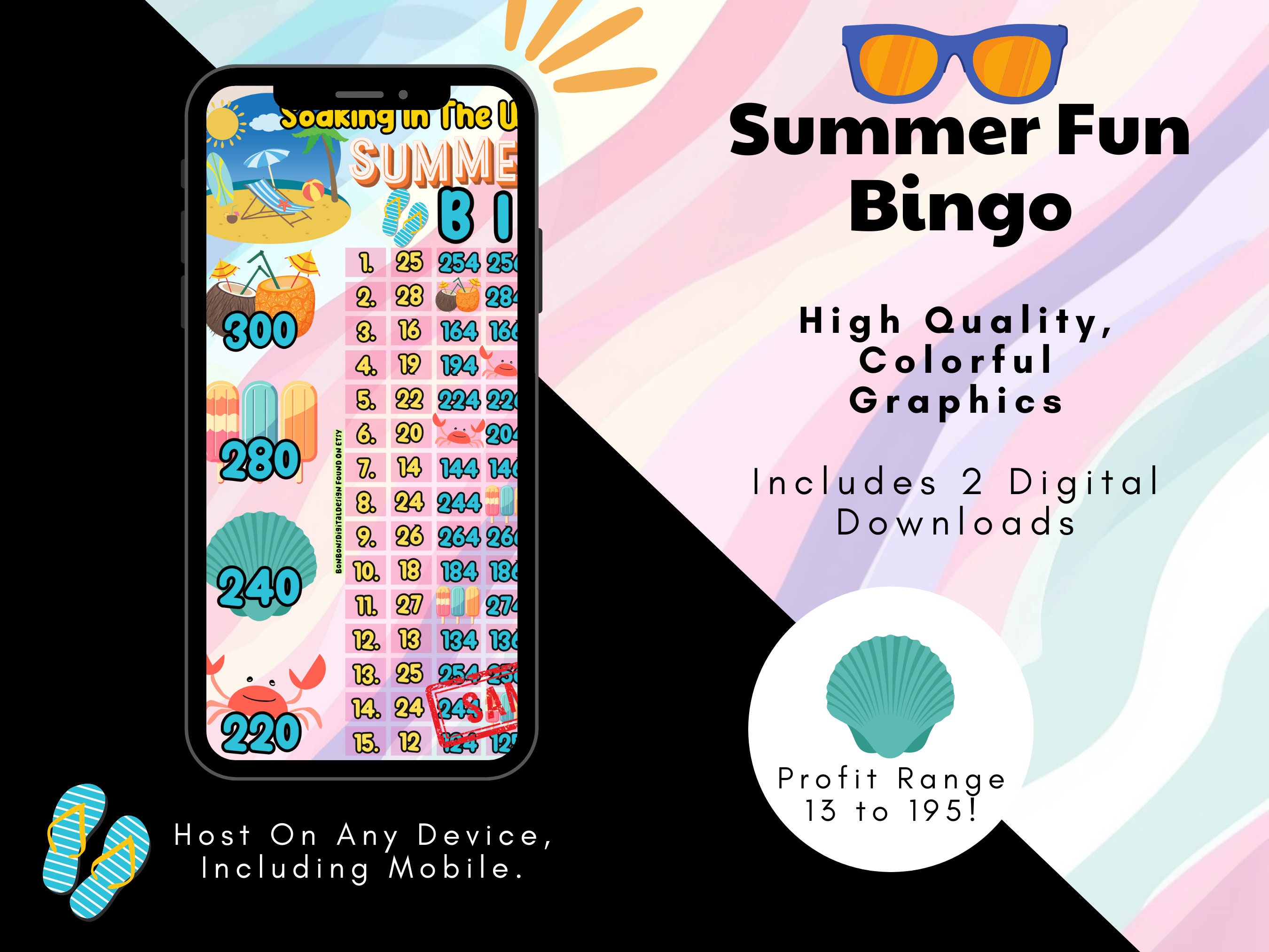 PYP Pro WTA 15 Line Bingo Board , Summer Bingo, Multiple Wins Bingo, HR ...