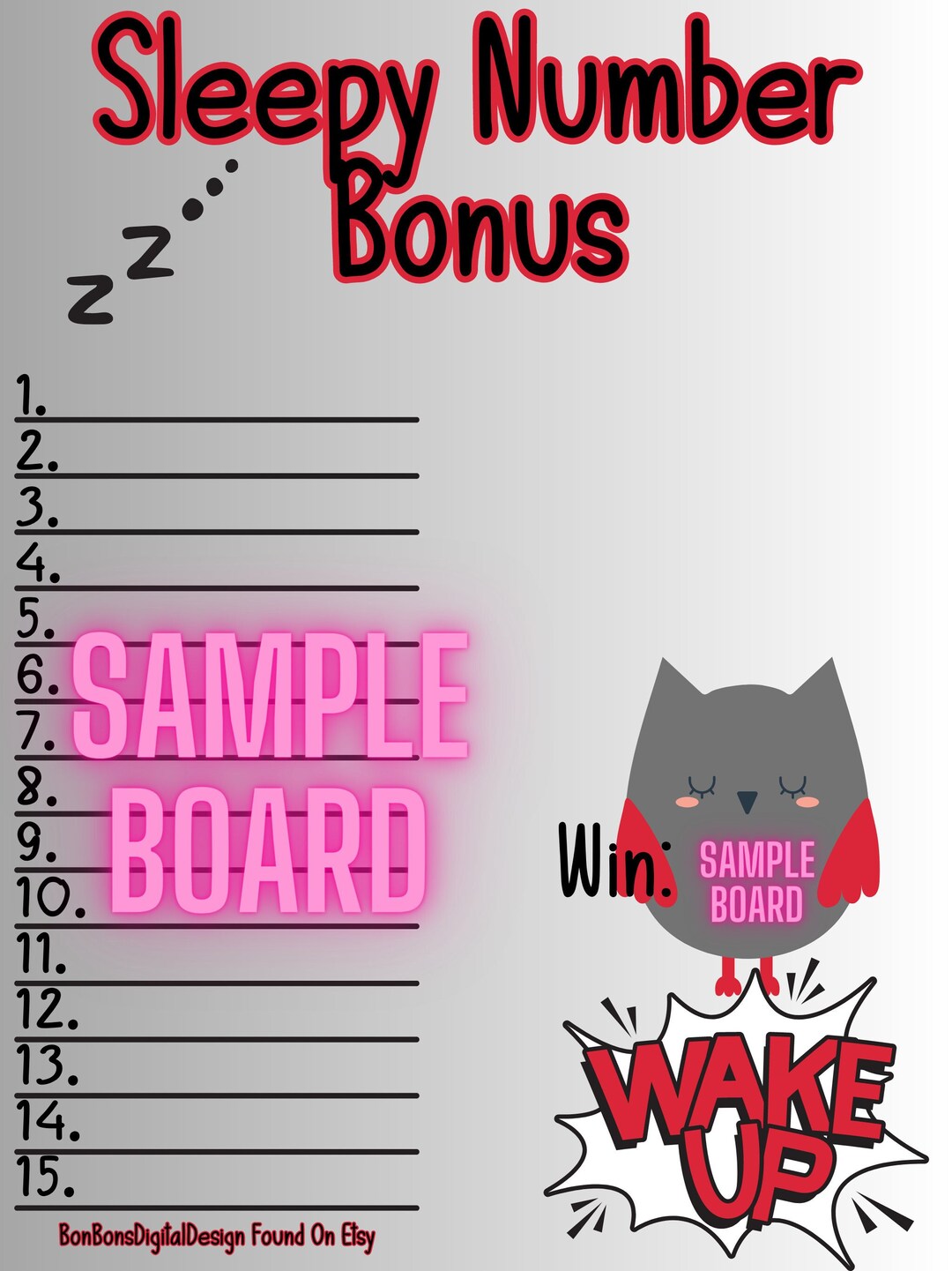 Sleepy Number Bingo, Free Spot Bingo, PYP, WTA, HR, High Roller - Etsy