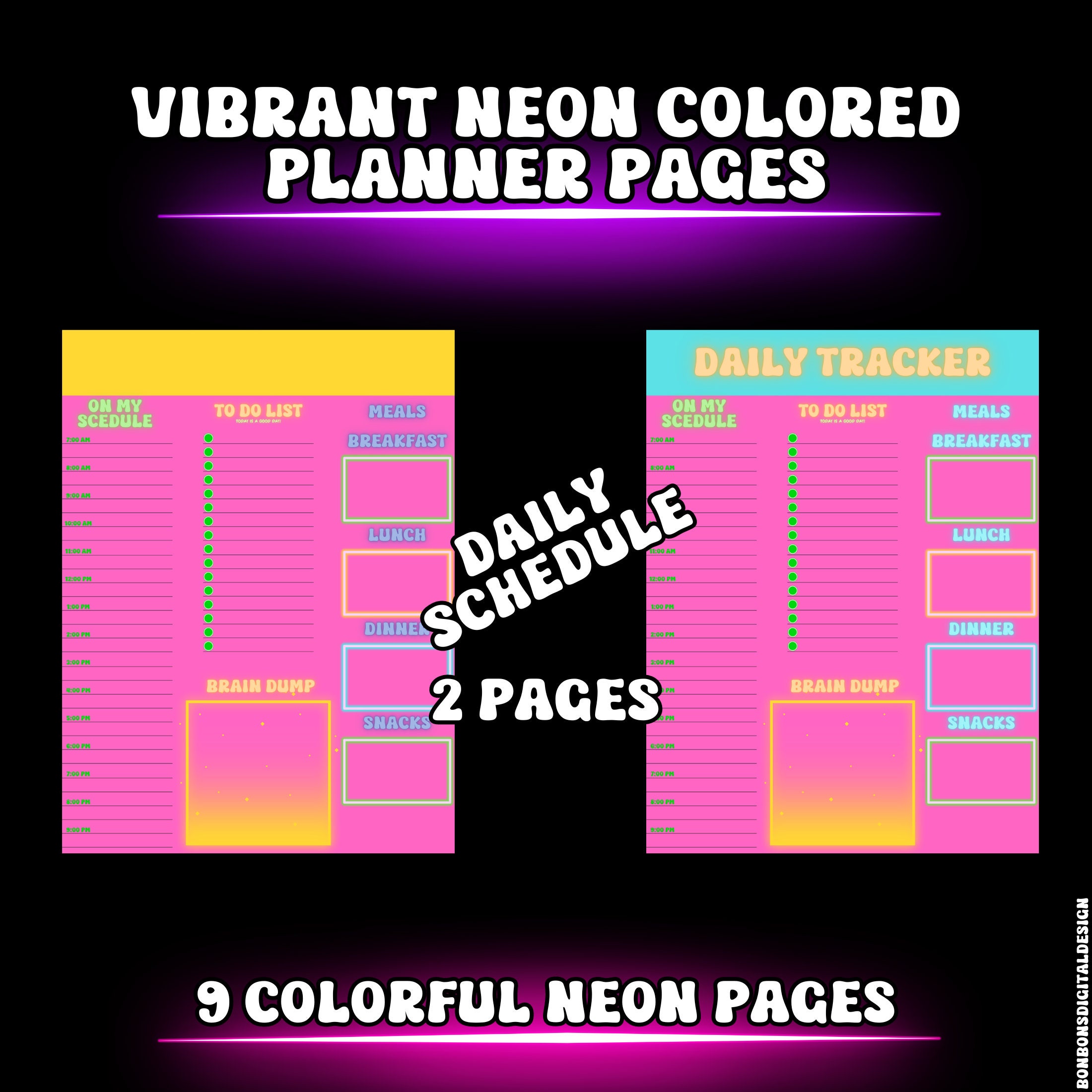 Vibrant Neon Planner Pages and Covers for Goodnotes, Daily Life Tracker ...