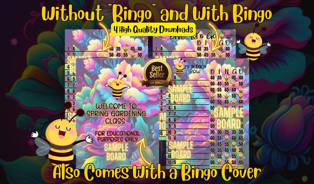 Bees 75 WTA 15 Line Bingo Board, Bees and Flowers Winner Takes All PYP ...