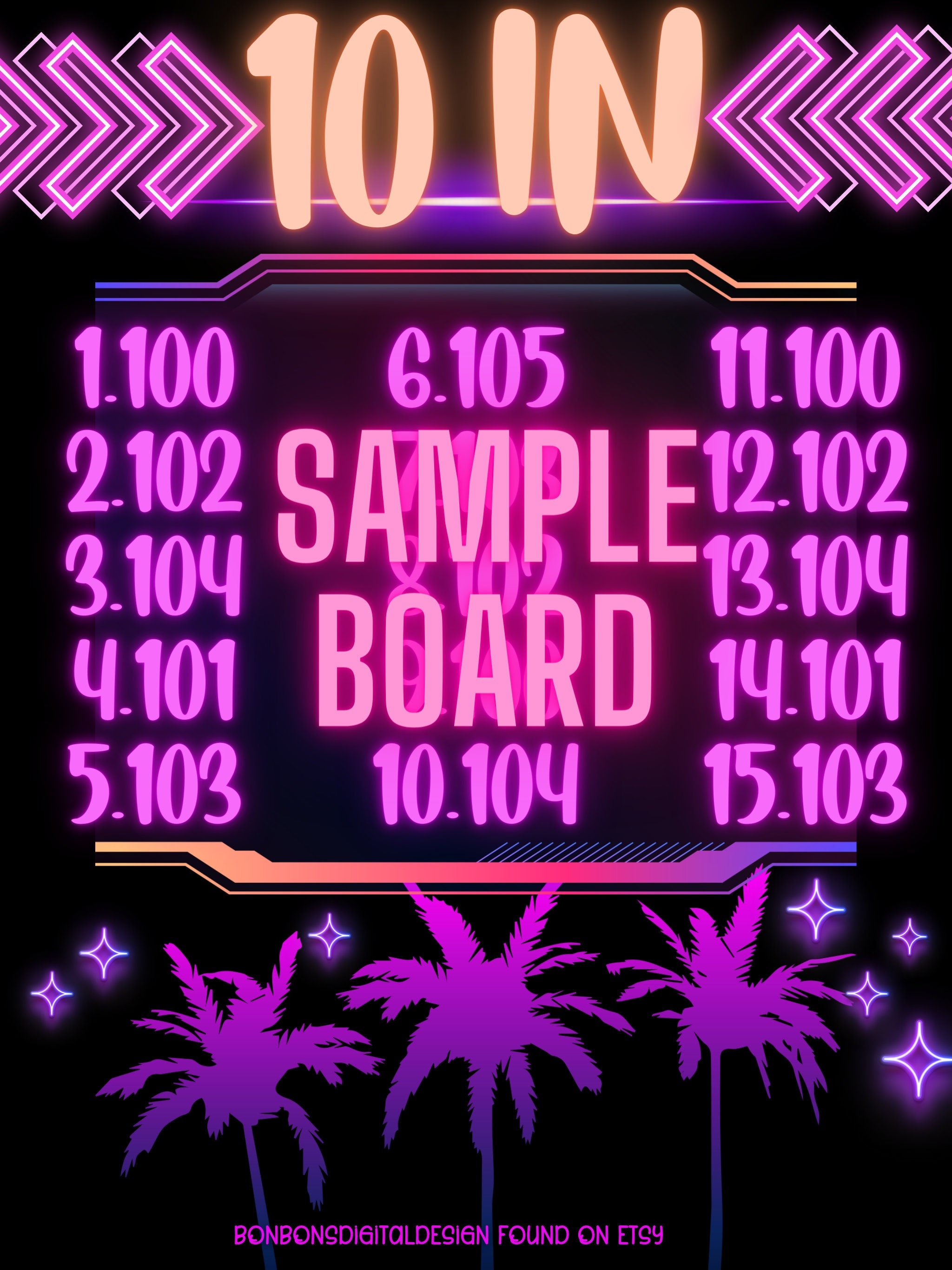 Glow Palm Tree 15 Line PYP Bingo Board, Glow Bingo Boards - Etsy