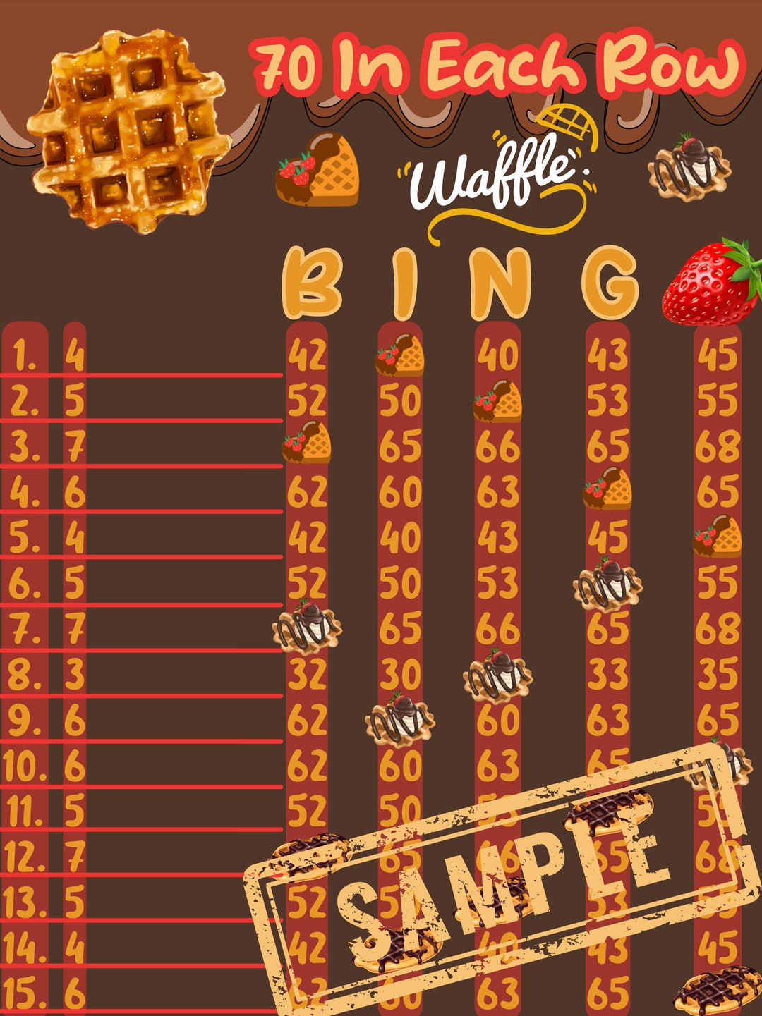 70 in Each Row WTA PYP Profit Waffles 15 Line Bingo Board - Etsy
