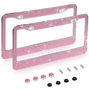 2 Pack Barbie Pink Crystal Bling License Plate Frames With Screw Cap ...