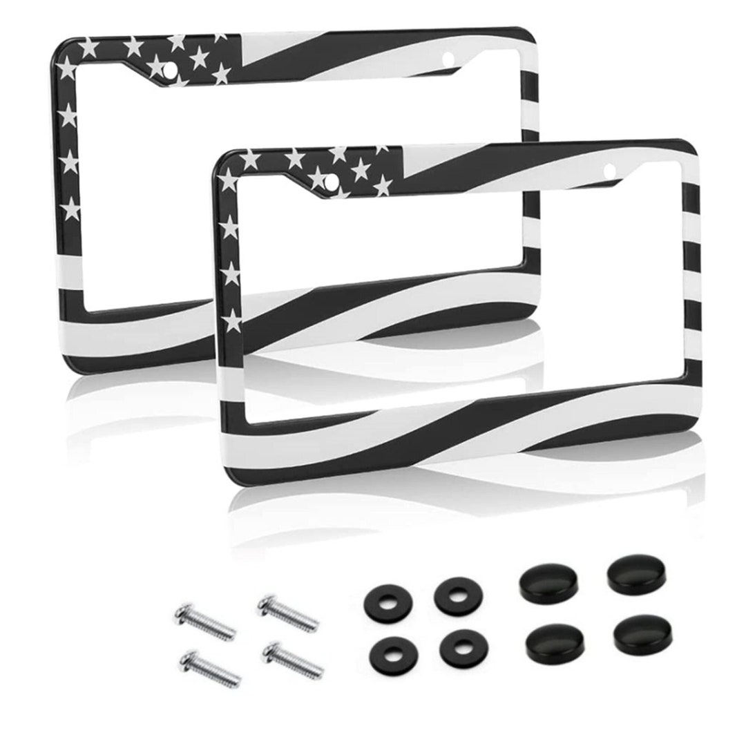 2 Pack Black & White USA American Flag License Plate Frames W/ Screw ...