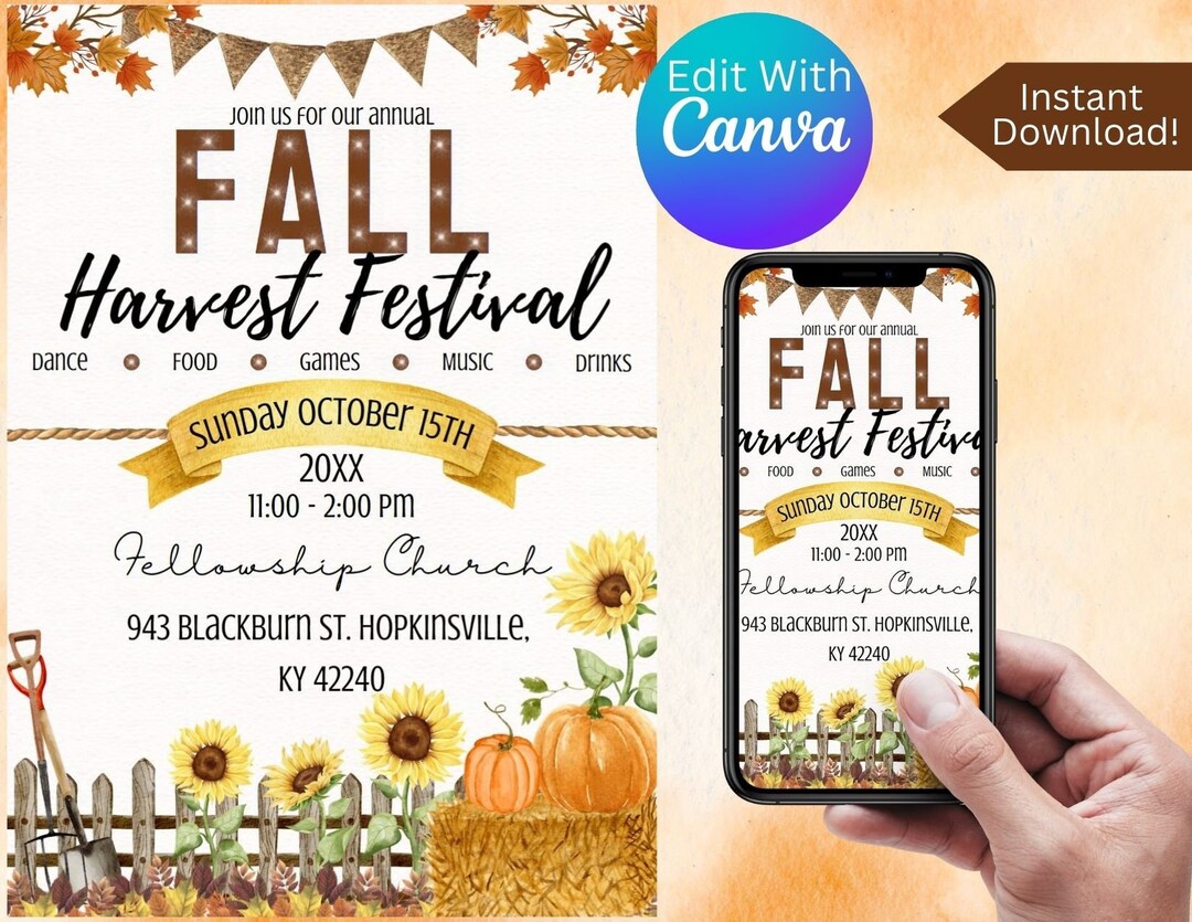 Fall Harvest Festival Template, Harvest Festival Flyer, Fall Harvest ...
