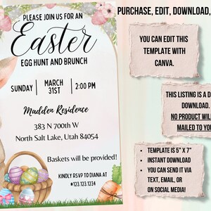 Easter Egg Hunt and Brunch Invite-easter Bunny Brunch Party Invitation ...