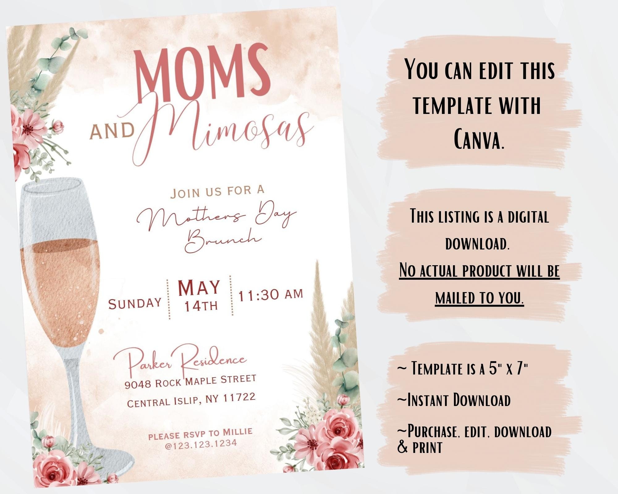 Moms and Mimosas Digital Invitation Template- Mother's Day Brunch ...