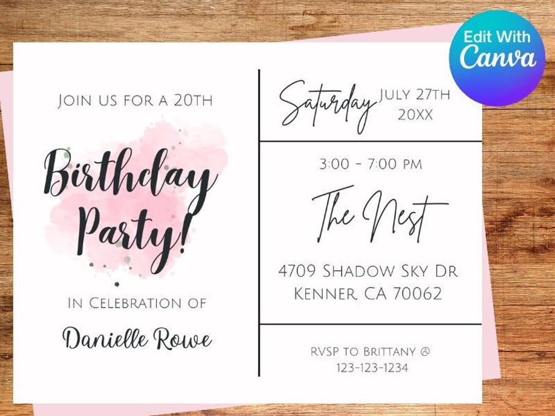 Editable Birthday Party Invitation Card Template - Girl Birthday ...