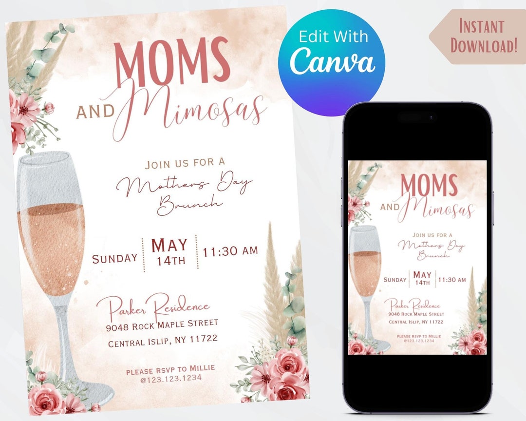 Moms and Mimosas Digital Invitation Template- Mother's Day Brunch ...
