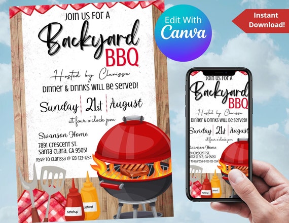 Backyard BBQ Invitation Card Instant Download Image - Etsy