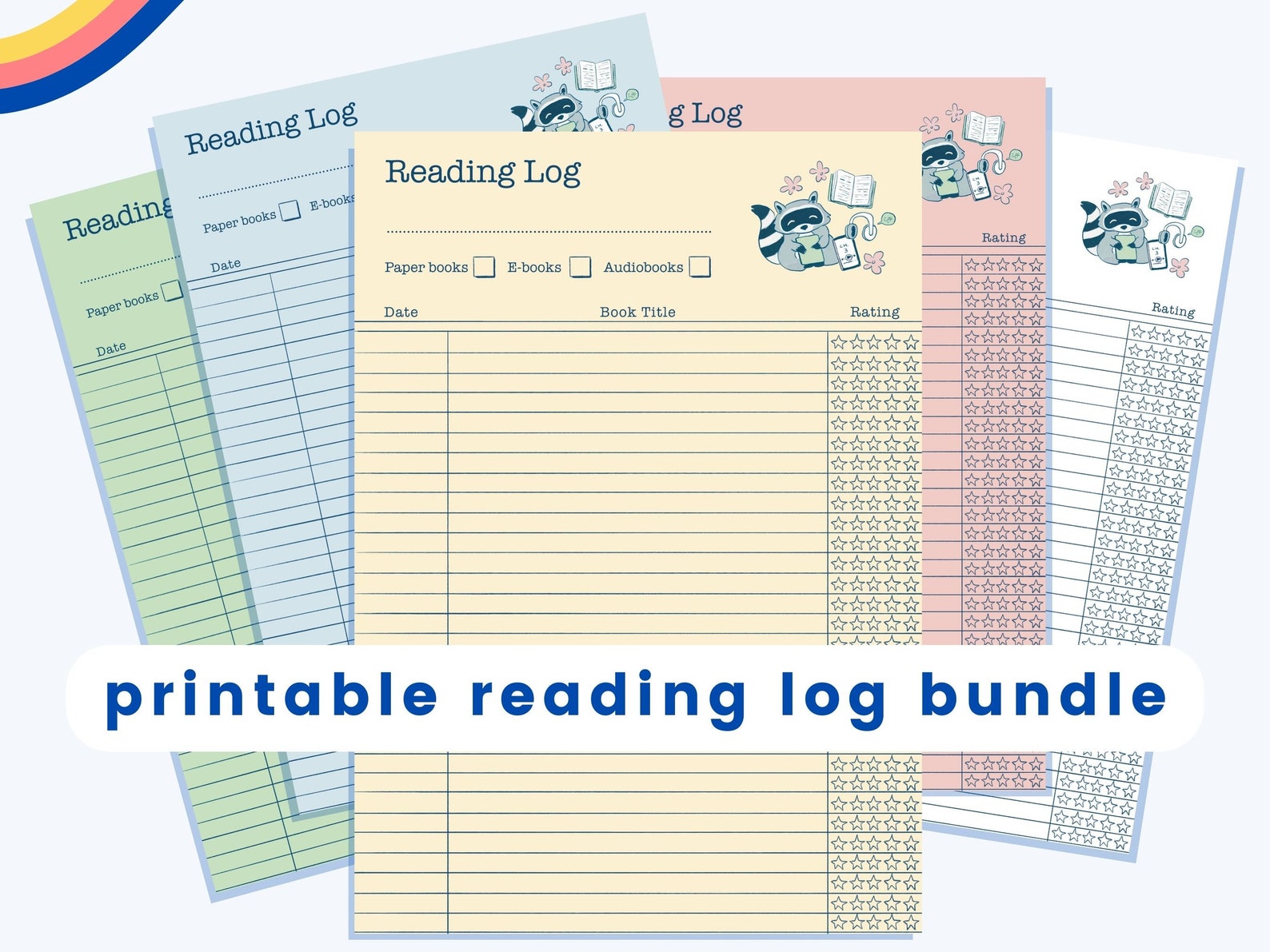 Cute Reading Log Bundle ~ Reading Raccoon ~ Digital Download ...