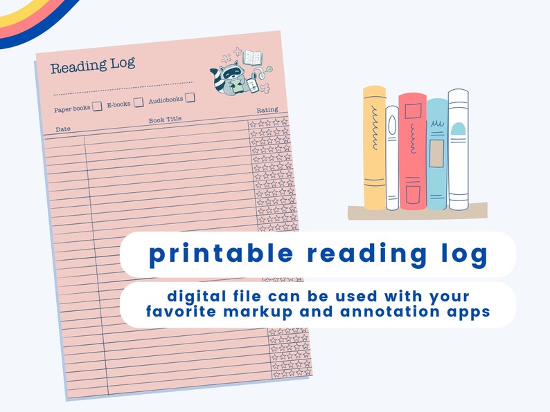 Cute Pink Reading Log Template ~ Reading Raccoon ~ Digital Download ...