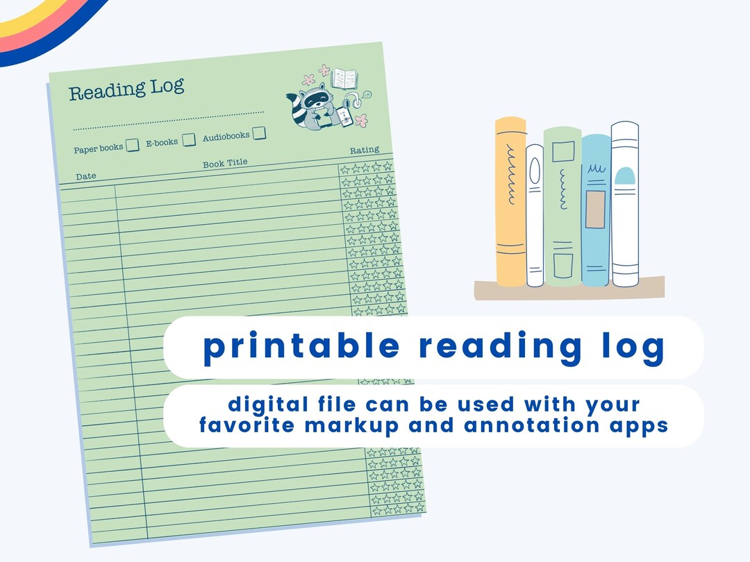Cute Green Reading Log Template ~ Reading Raccoon ~ Digital Download ...