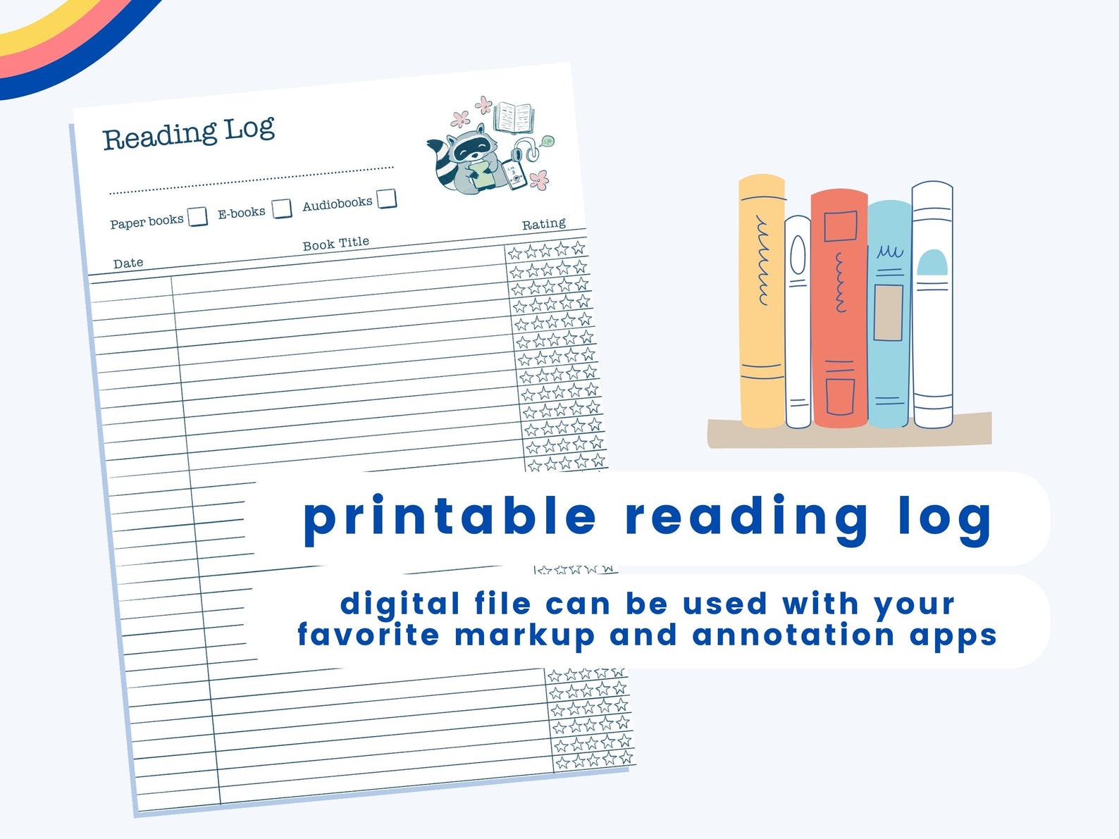 Cute Reading Log Template ~ Reading Raccoon ~ Digital Download ...