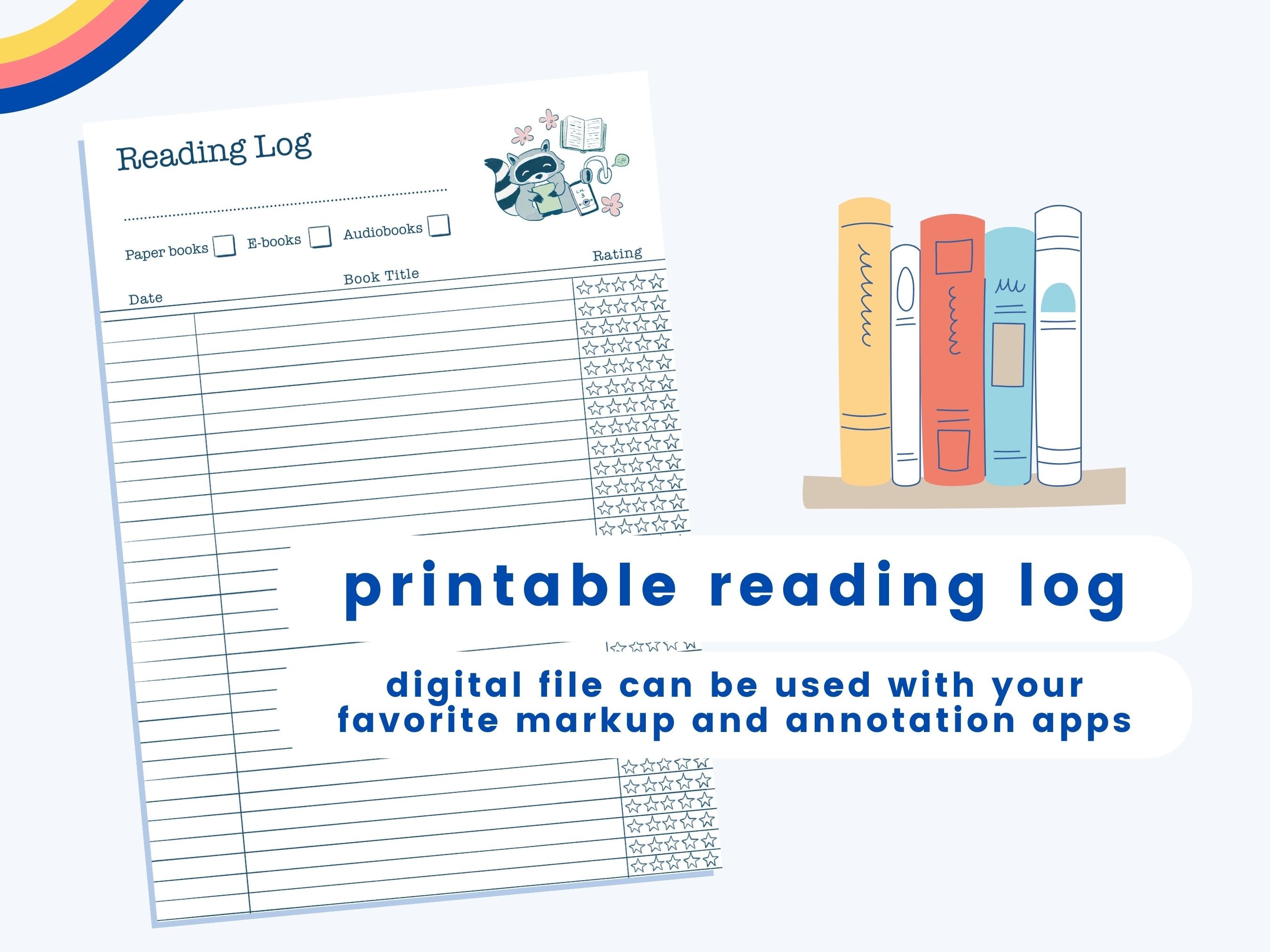 Cute Reading Log Template ~ Reading Raccoon ~ Digital Download ...