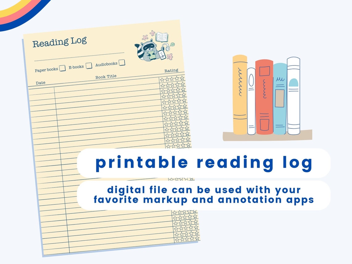 Cute Yellow Reading Log Template ~ Reading Raccoon ~ Digital Download ...