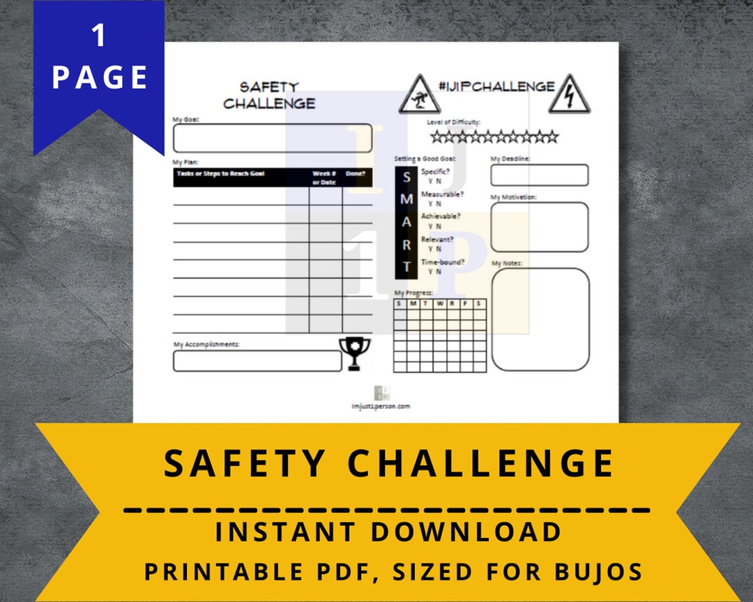 A4 Downloadable Safety Worksheet - Set Your Own Challenge - Instant ...