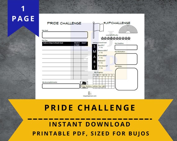 A4 Downloadable Pride Goal Worksheet Set Your Own Challenge | Etsy