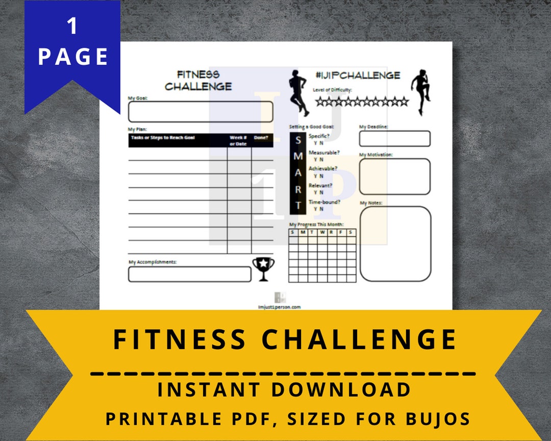 A4 Downloadable Fitness Worksheet Set Your Own Challenge Fitness ...