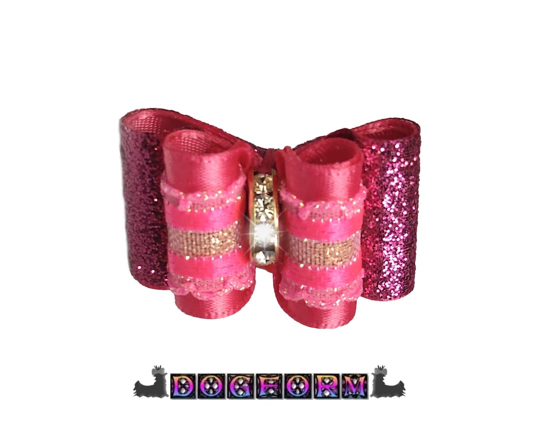 HOT PINK GLITTER Dog Bow, Dogform Bows, Sparkly Pink Bows, Pink Yorkie ...